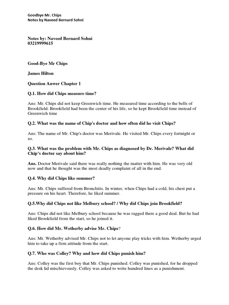 Question Answer Mr. Chips | PDF