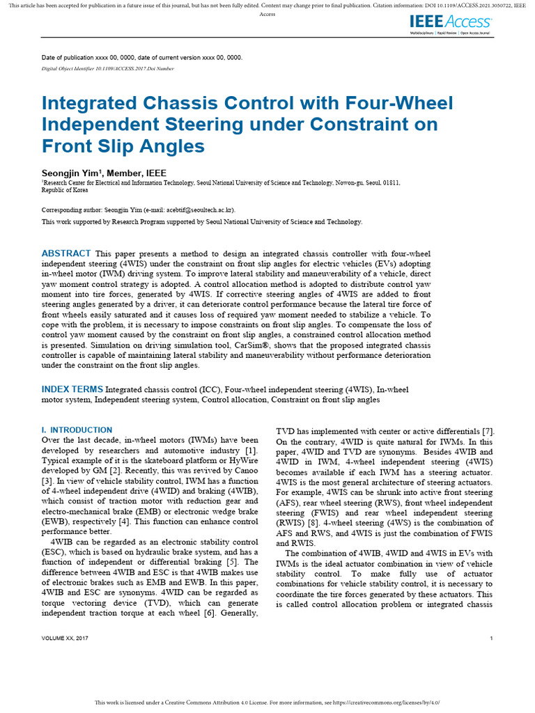 Integrated Chassis Control With Four-Wheel Indepen | PDF | Steering ...