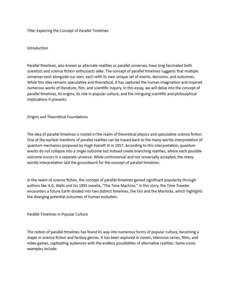 Exploring The Concept of Parallel Timelines | PDF | The Time Machine ...