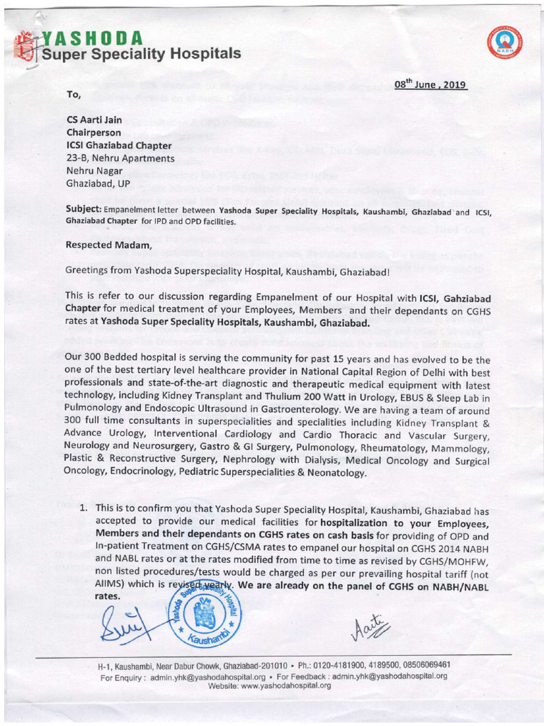 Yashoda Hospital Letter Compressed | PDF