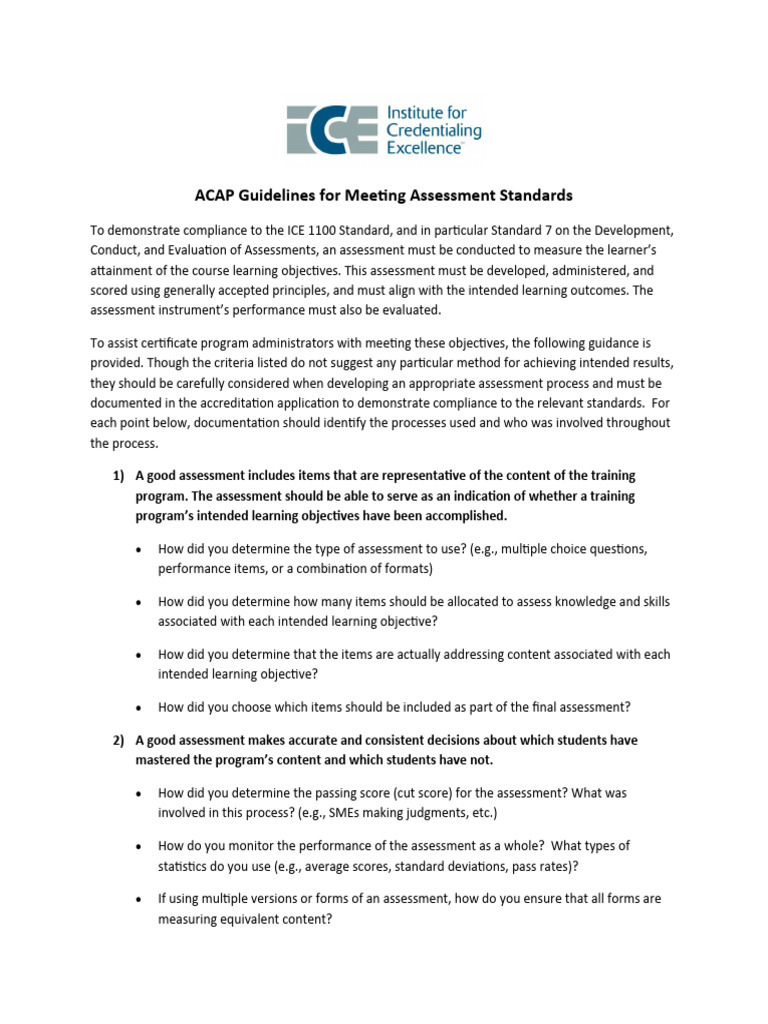 ACAP Guidelines For Meeting Psychometric Standards For Assessment | PDF ...