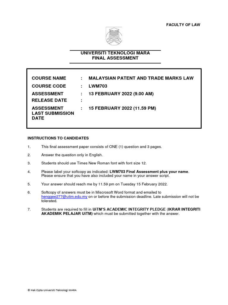 Malaysian Patent and Trademark Law Assessment | PDF | Patent | Pharmaceutical Industry