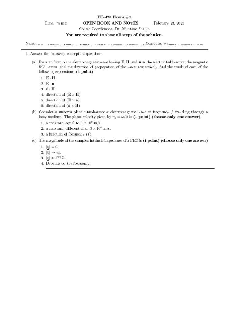 EE423 Ex 1 | PDF | Waves | Amplitude