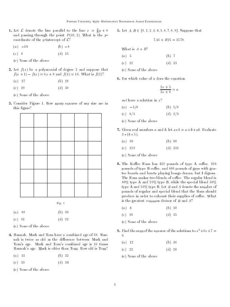 Furman University Math Exam | PDF | Area | Triangle
