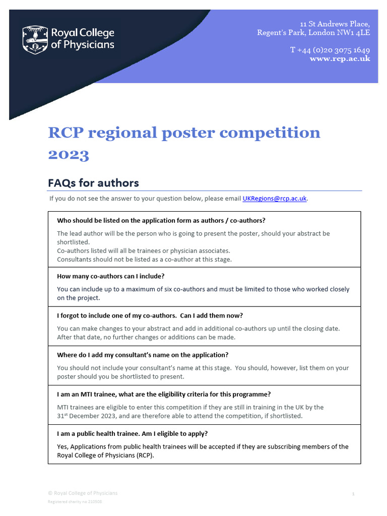 RCP Poster Competition 2023 FAQs | PDF | Medicine | Internal Medicine