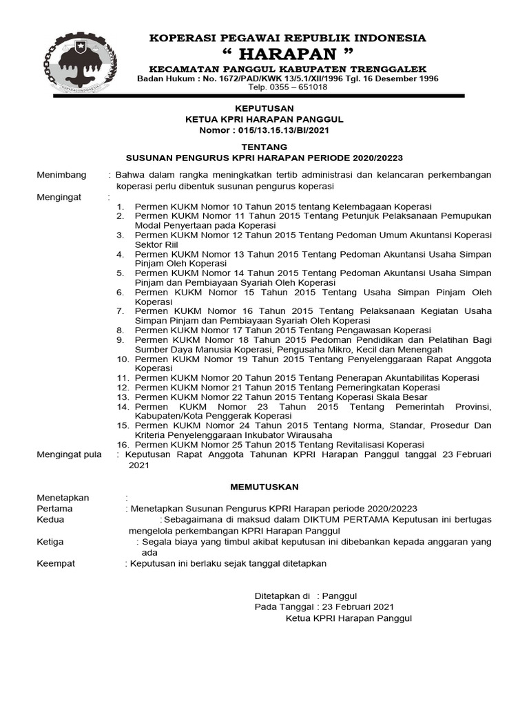 SK Pengurus Koperasi | PDF