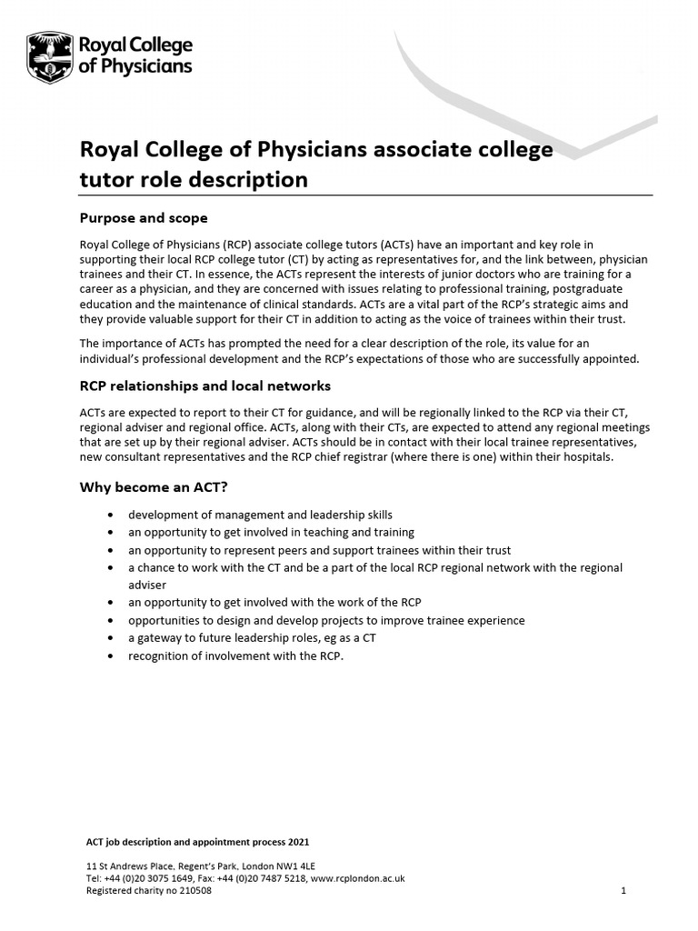 RCP Associate College Tutor Role Guide | PDF | Hospital | Public Services