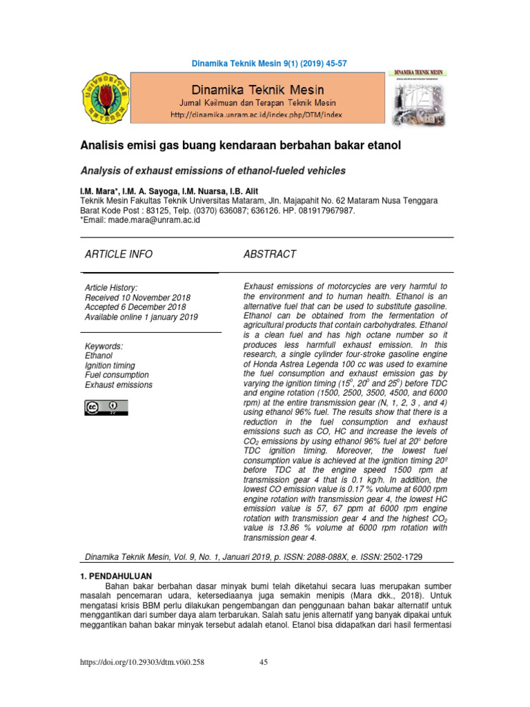 Analisis Emisi Gas Buang Kendaraan Berba | PDF | Exhaust Gas | Chemical Energy Sources