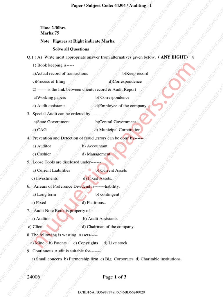Commerce - Bcom Banking and Insurance - Semester 5 - 2023 - April - Auditing I Cbcgs | PDF ...