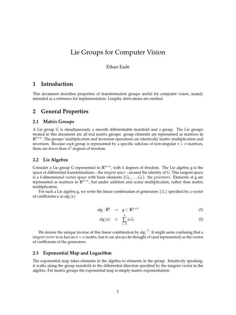 Lie Groups For Computer Vision | PDF
