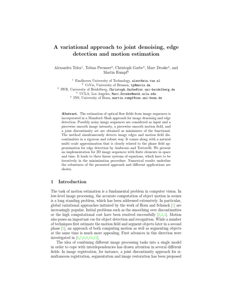 A Variational Approach To Joint Denoising, Edge Detection and Motion Estimation | PDF | Image ...