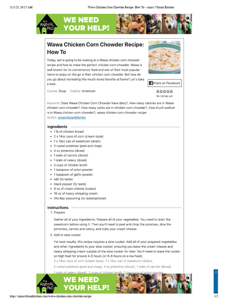 Wawa Chicken Corn Chowder Recipe Guide | PDF