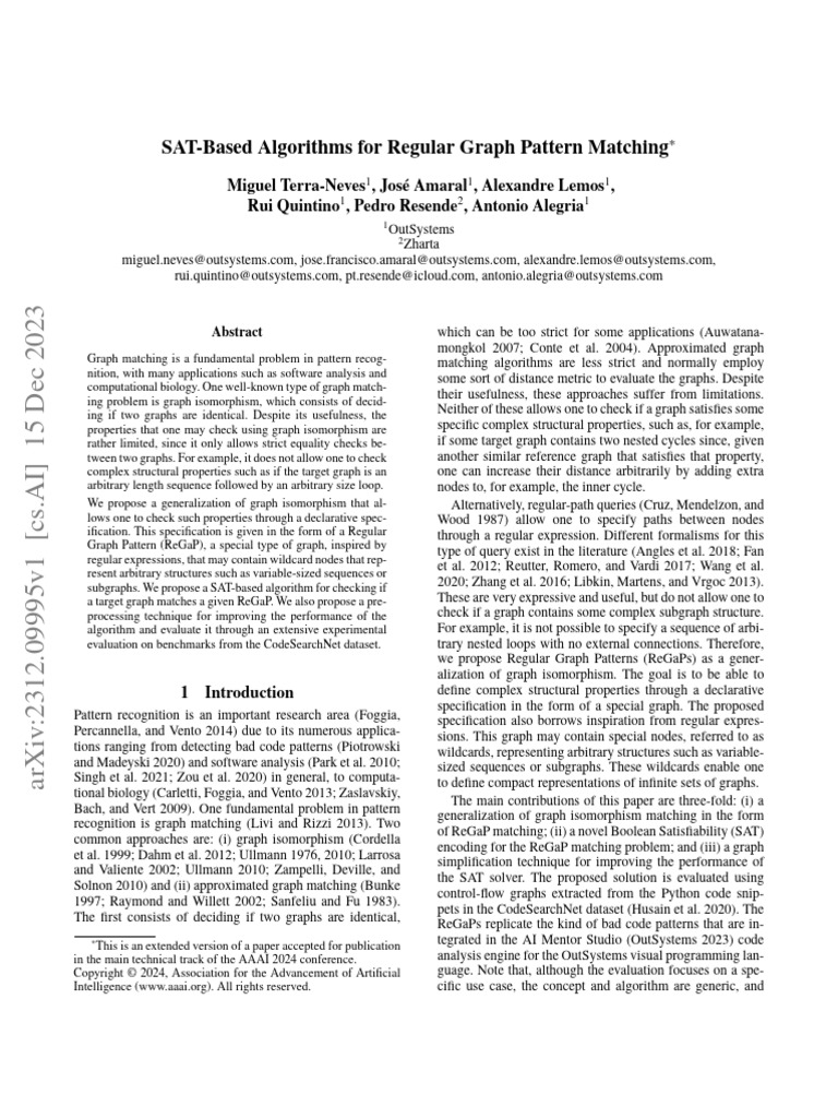 SAT-Based Algorithms For Regular Graph Pattern Matching | PDF | Theoretical Computer Science ...