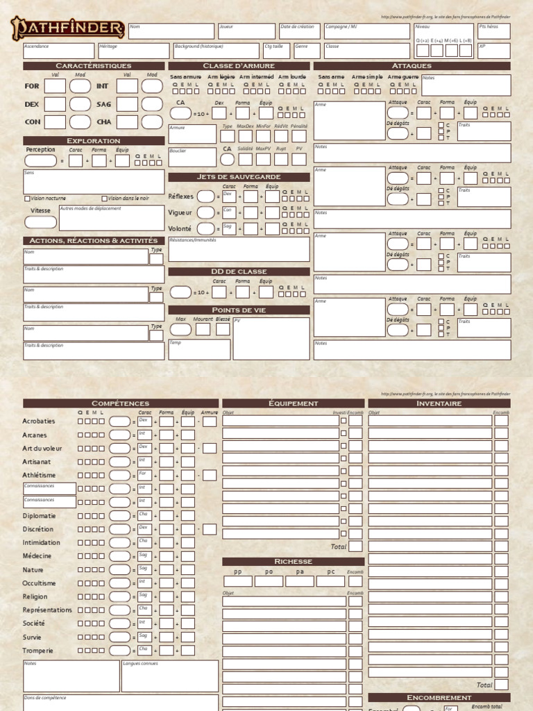 PF2 - Feuille de Personnage Complete | PDF
