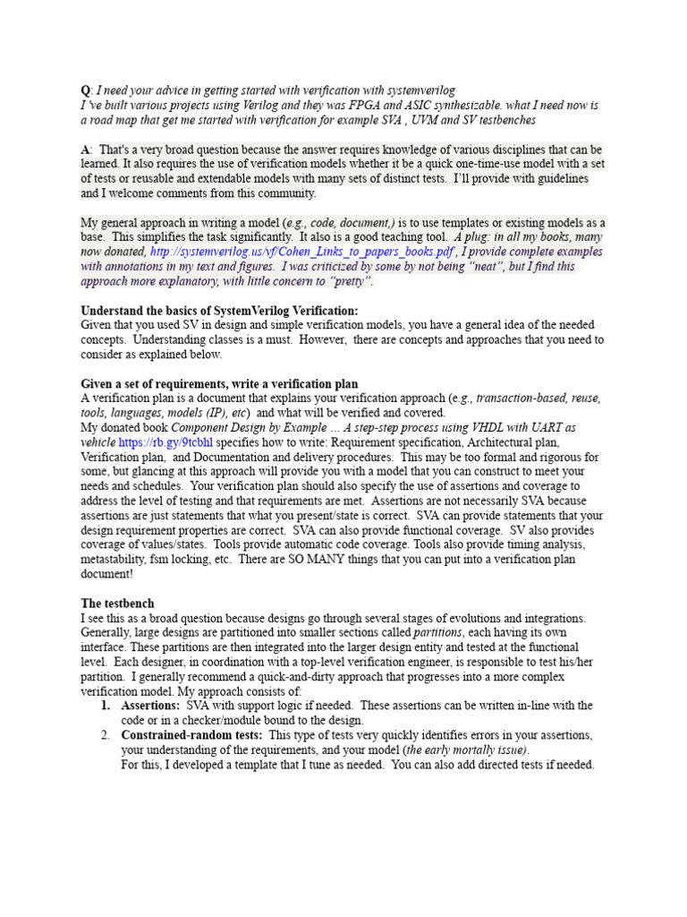 Road Map To Start With Verification - SV, SVA, UVM and TB | PDF | Formal Verification | Systems ...