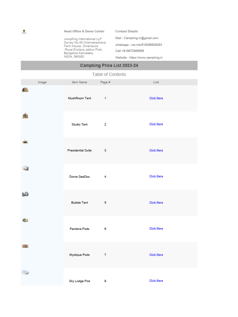 Campking Tent Price List 2023-24 | PDF