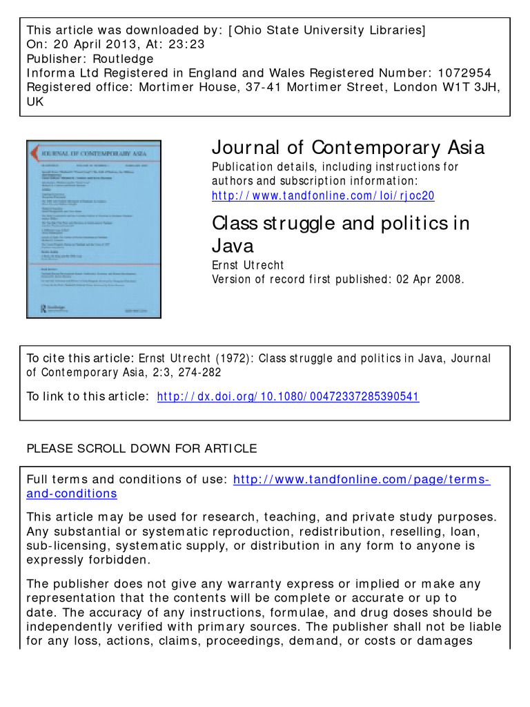 Class Struggle and Politics in Indonesia | PDF | Java