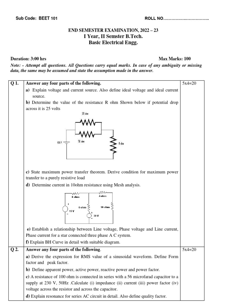 BEET101 Basic Electrical Engg.-1 | PDF | Transformer | Ac Power BEET101 Basic Electrical Engg.-1 | PDF | Transformer | Ac Power
