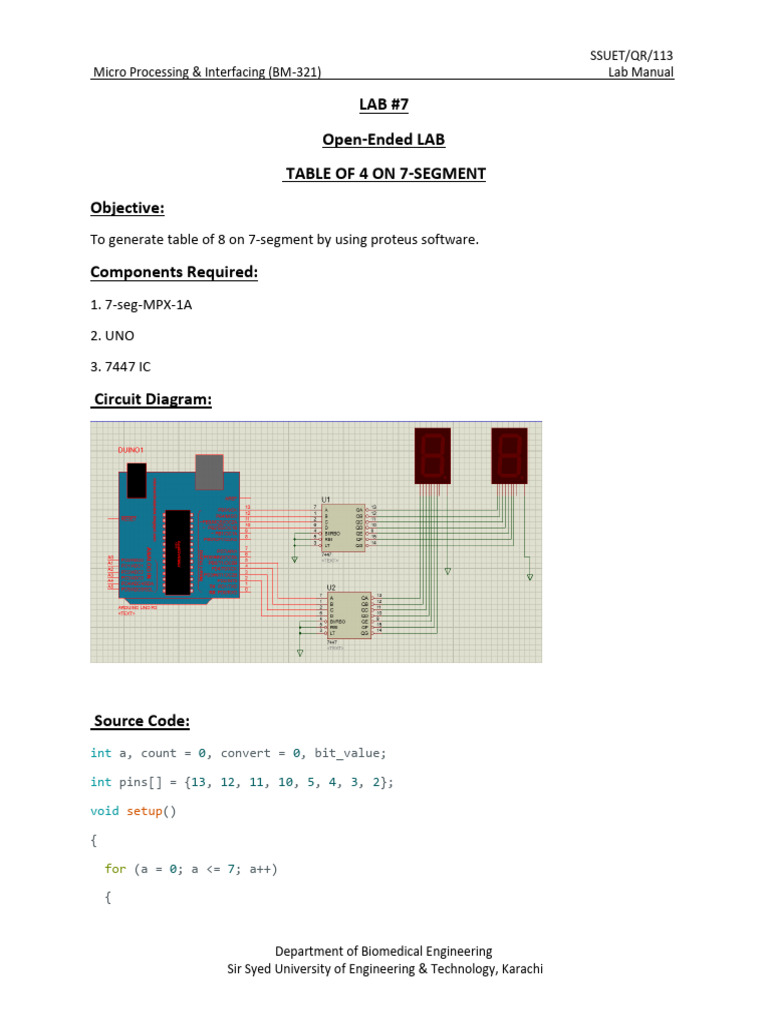 Lab 7 Open Ended Lab Title Of The Lab As Per Your Design Pdf 