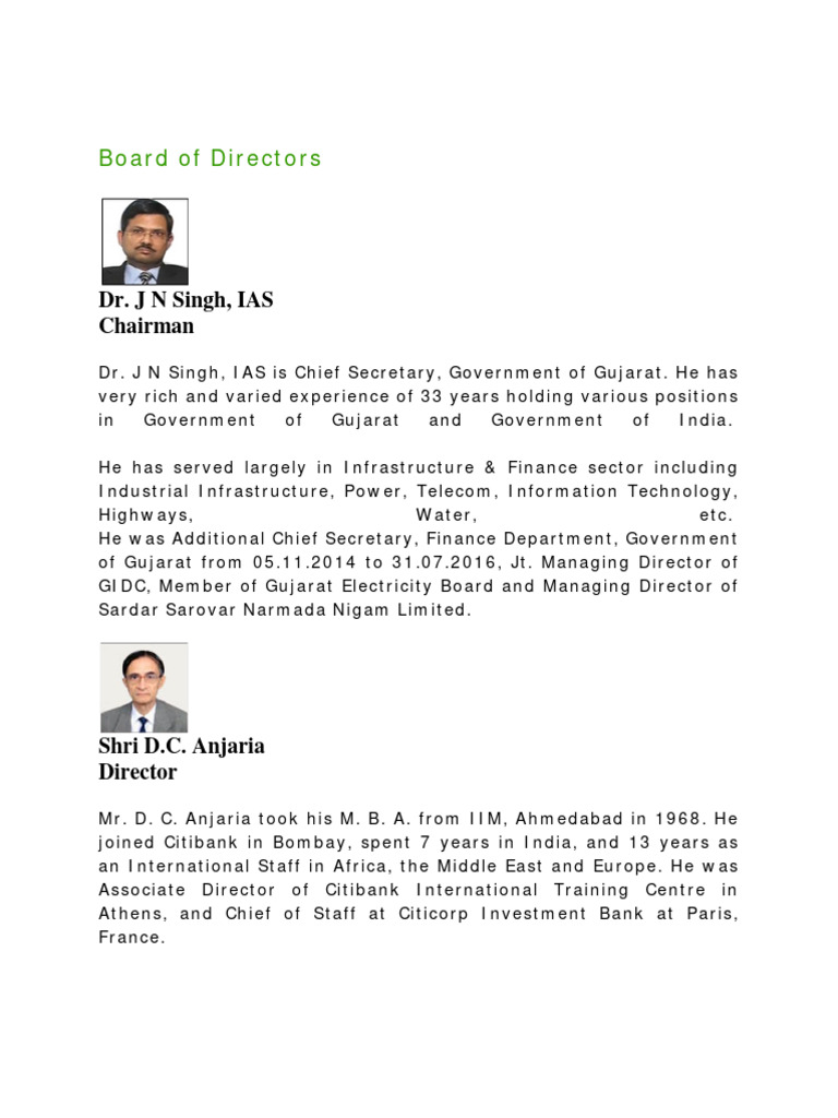 Boardof Directors Pdf Gujarat Capital Market