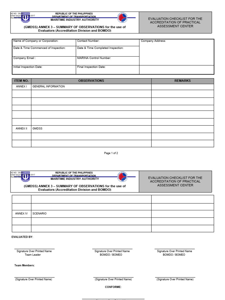 29 AC Inspection Annex 3 Summary of Observations | PDF | Evaluation