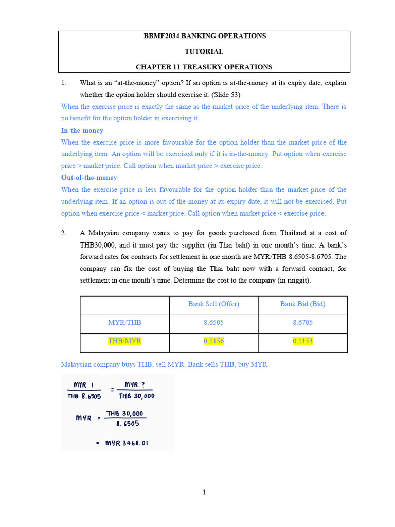 T11 Treasury Operations II | PDF | Moneyness | Option (Finance)