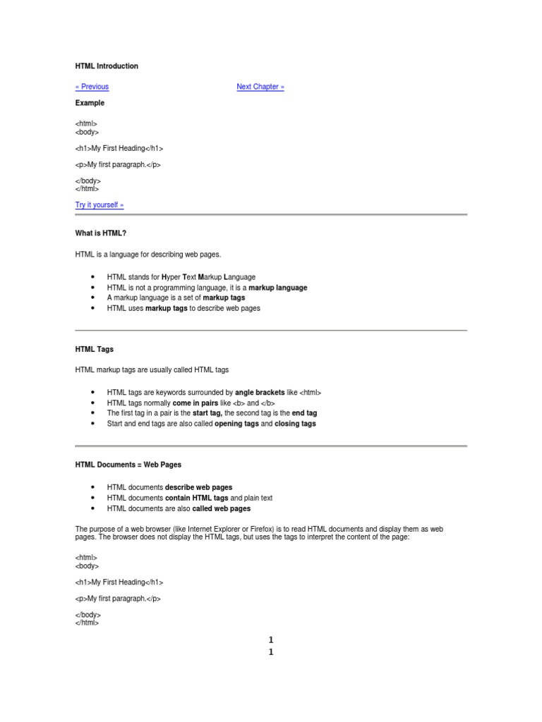 Previous Next Chapter : HTML Introduction | Download Free PDF | Html ...