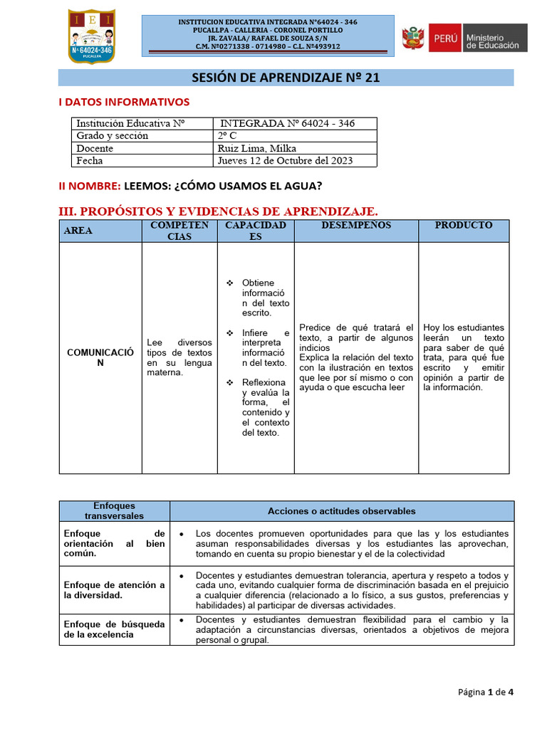 Sesión de Aprendizaje Nuevo Esquema #21 | PDF | Aprendizaje | Evaluación
