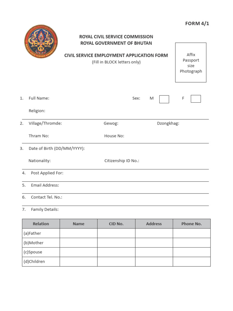 Form 4 1 Civil Service Employment Application Form | PDF | Justice ...