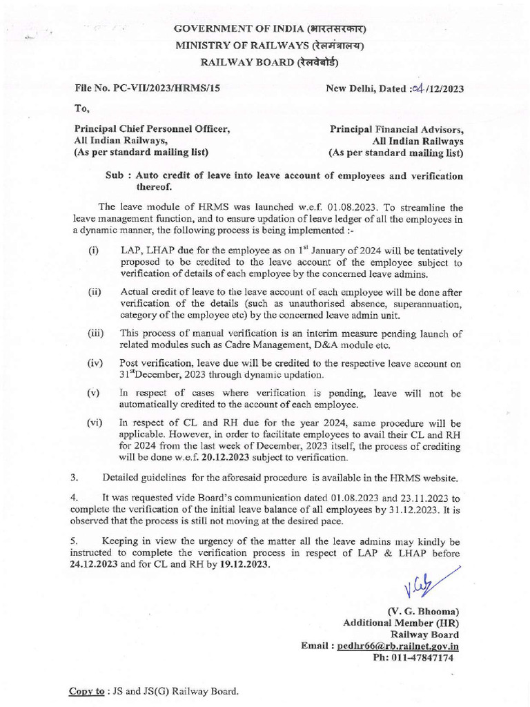 Letter Dated 04 12 2023 Auto Credit of Leave | PDF