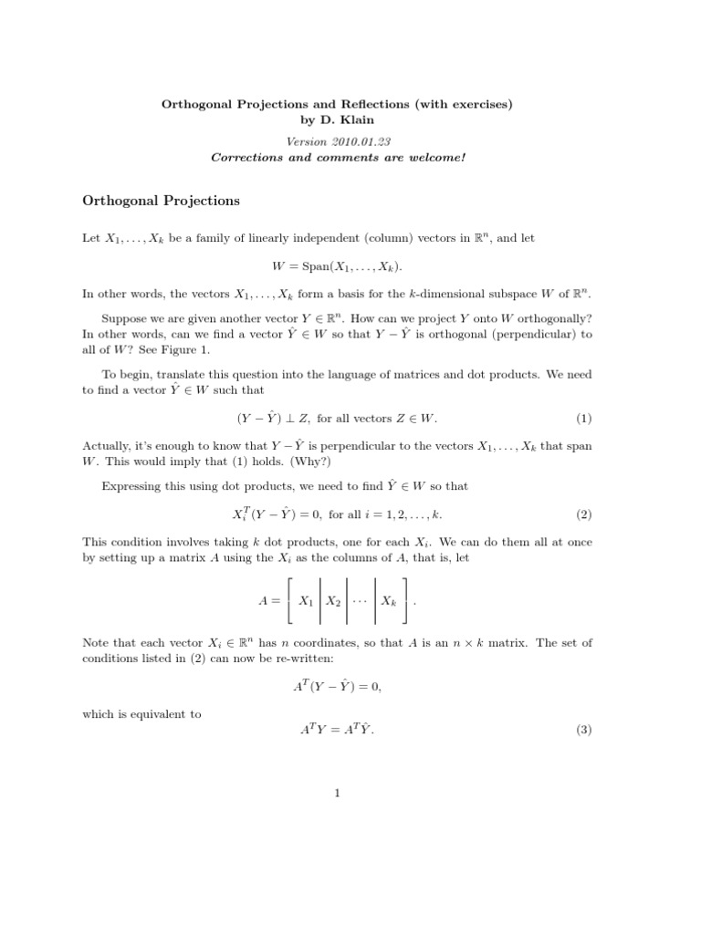 Projections | PDF | Linear Subspace | Matrix (Mathematics)