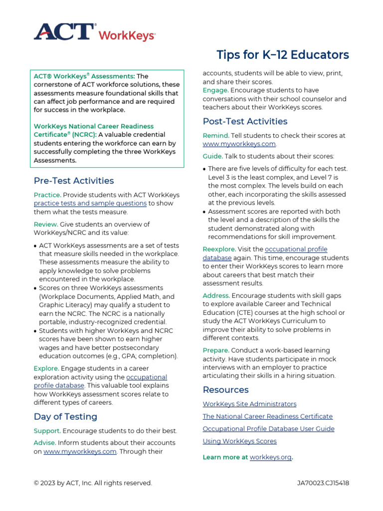 ACT WorkKeys Tips For Practitioners | PDF | Cognitive Science | Cognition