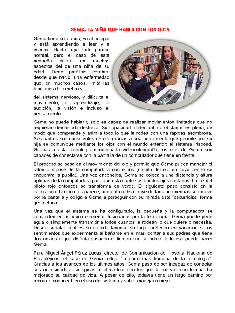 Lectura Gema La Niña Que Puede Leer Con Los Ojos | PDF | Ojo | Cerebro