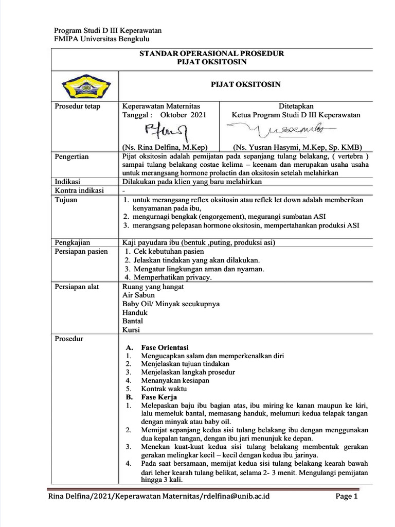 PDF Sop Pijat Oksitosin Compress | PDF