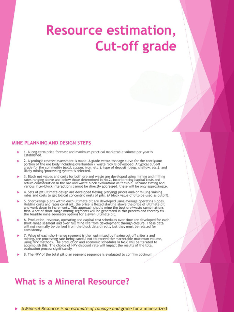 Resource Estimation and Cut Off Grade (@mining - Eng) | PDF