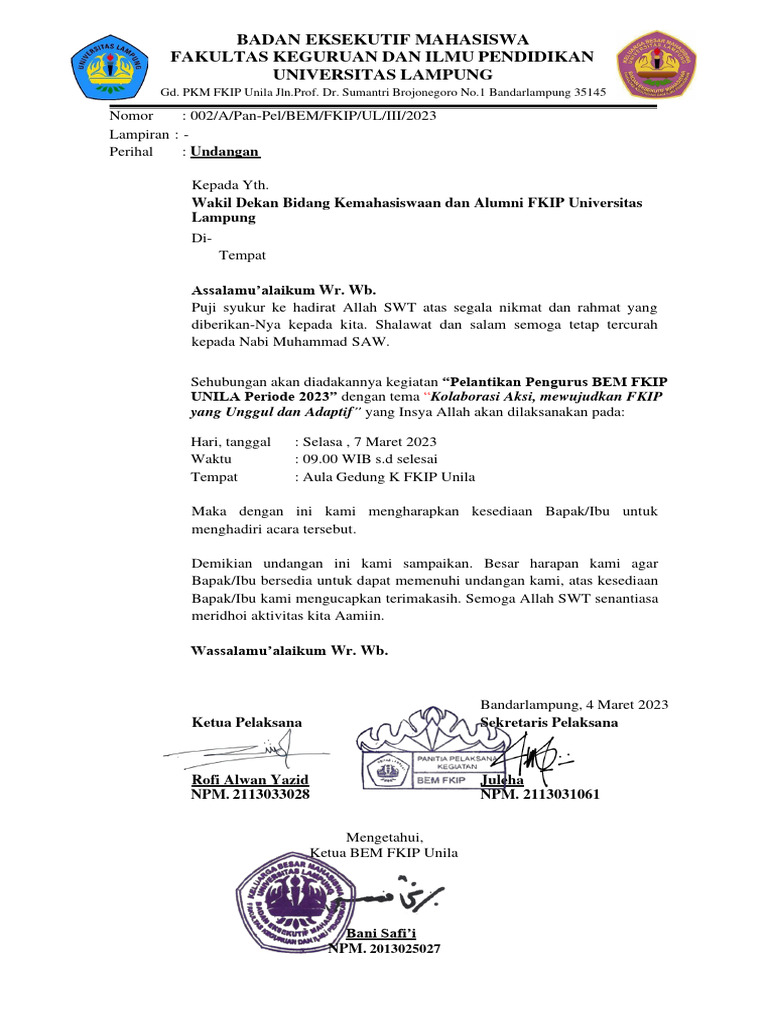 Contoh Surat Undnagan WD 3 FKIP | PDF
