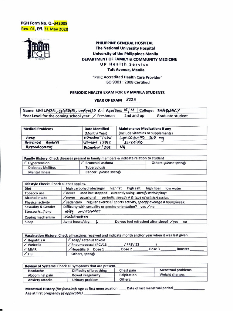 Periodic Health Form | PDF