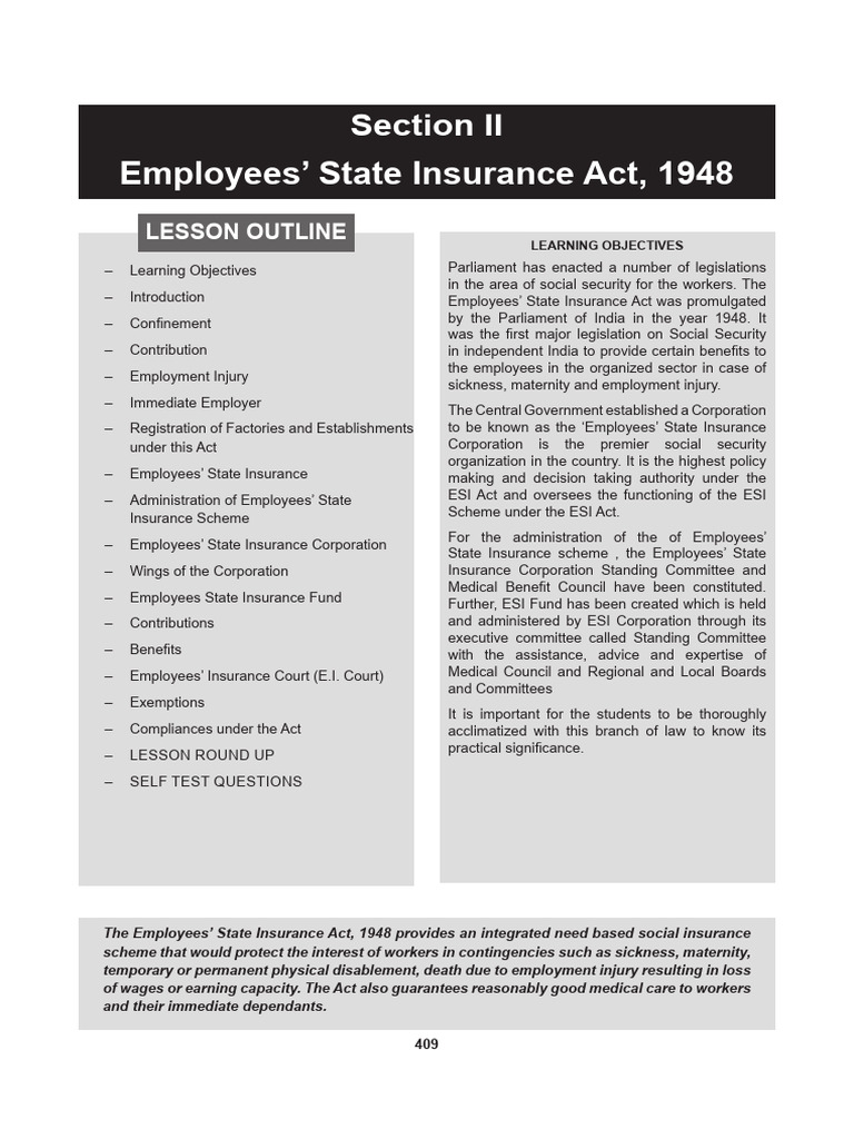 ESI Act Guide for Law Students | PDF | Employment | Welfare