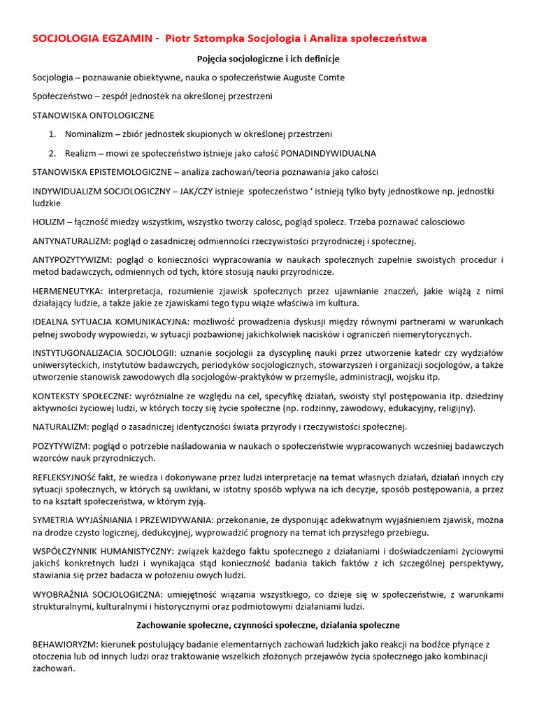 Socjologia Egzamin | PDF