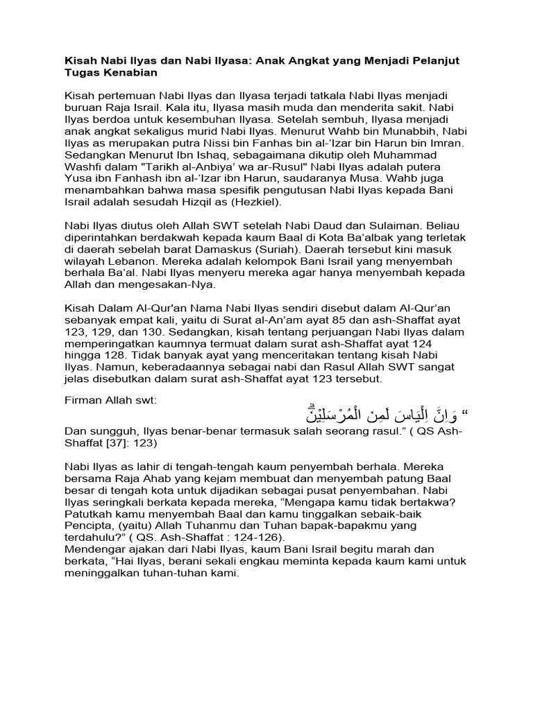 Kisah Nabi Ilyas Dan Ilyasa | PDF