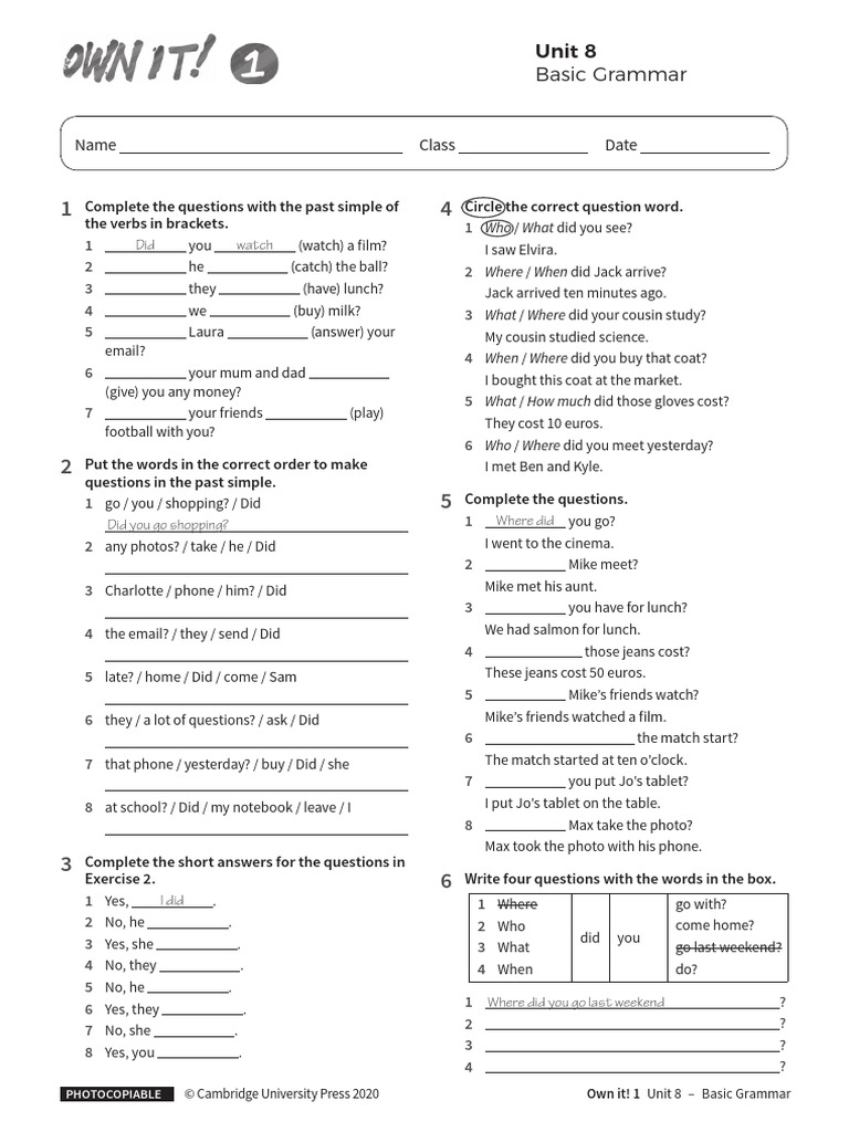 Basic Grammar Unit8 Without Answers | PDF