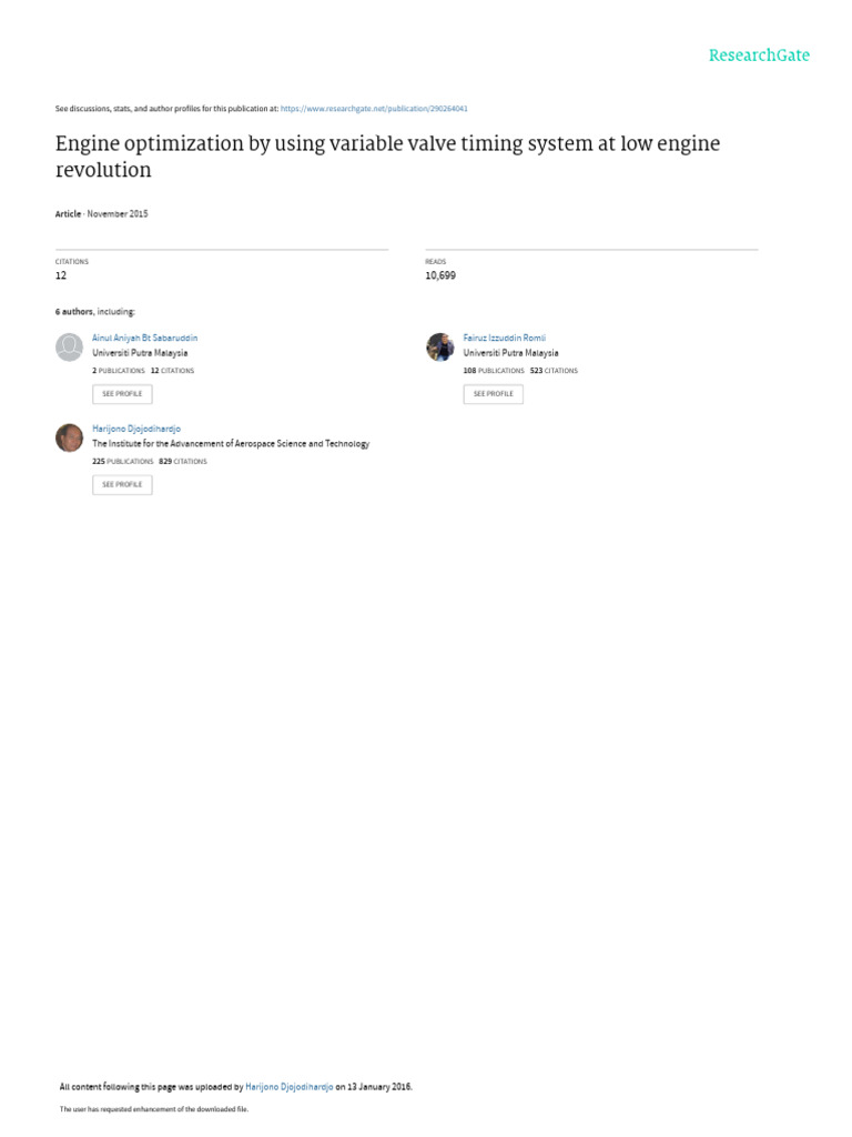 Engine Optimization by Using Variable Valve Timing System at Low Engine ...