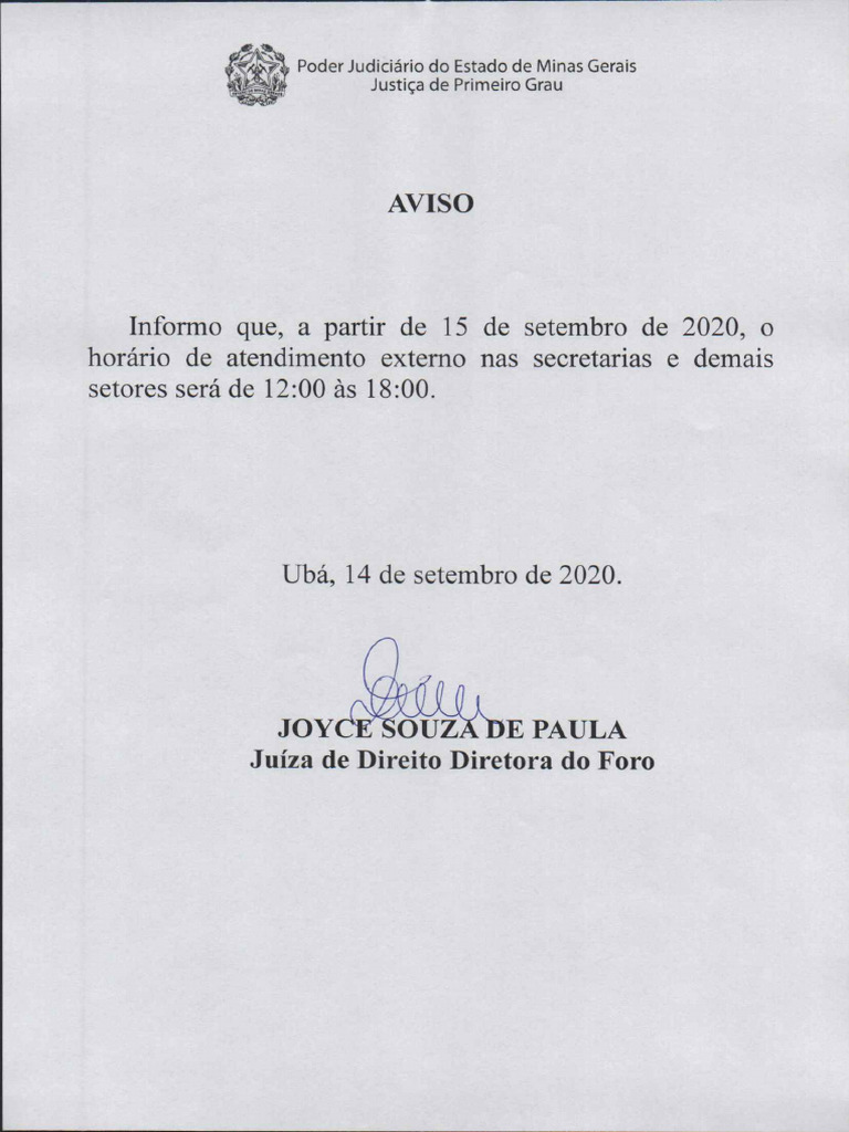 Uba - Aviso Funcionamento | PDF