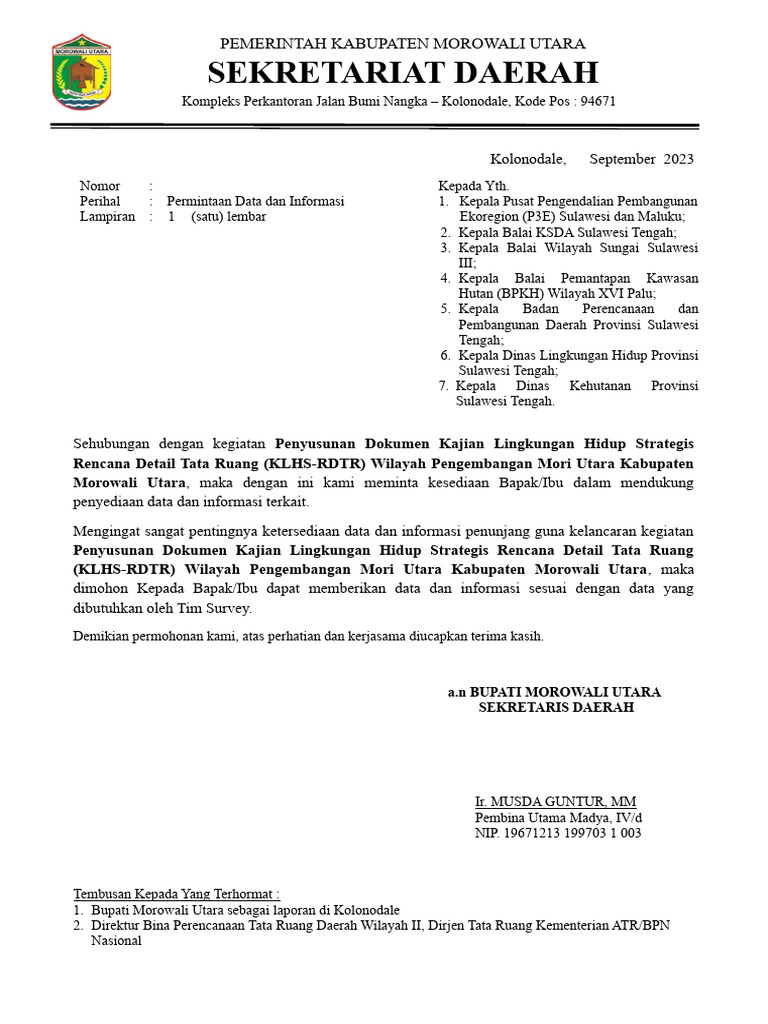 Surat Permohonan Data | PDF