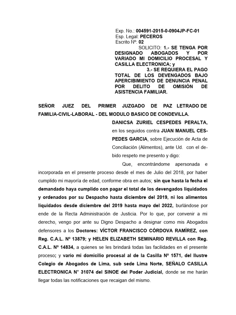 Apersonamiento Alimentos - Danicsa Zuriel Cespedes Peralta | PDF ...