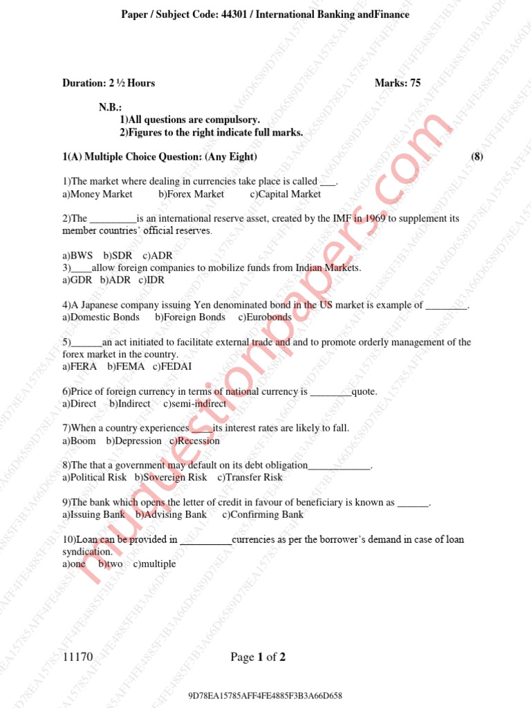 International Banking Exam Paper | PDF | Special Drawing Rights | World ...
