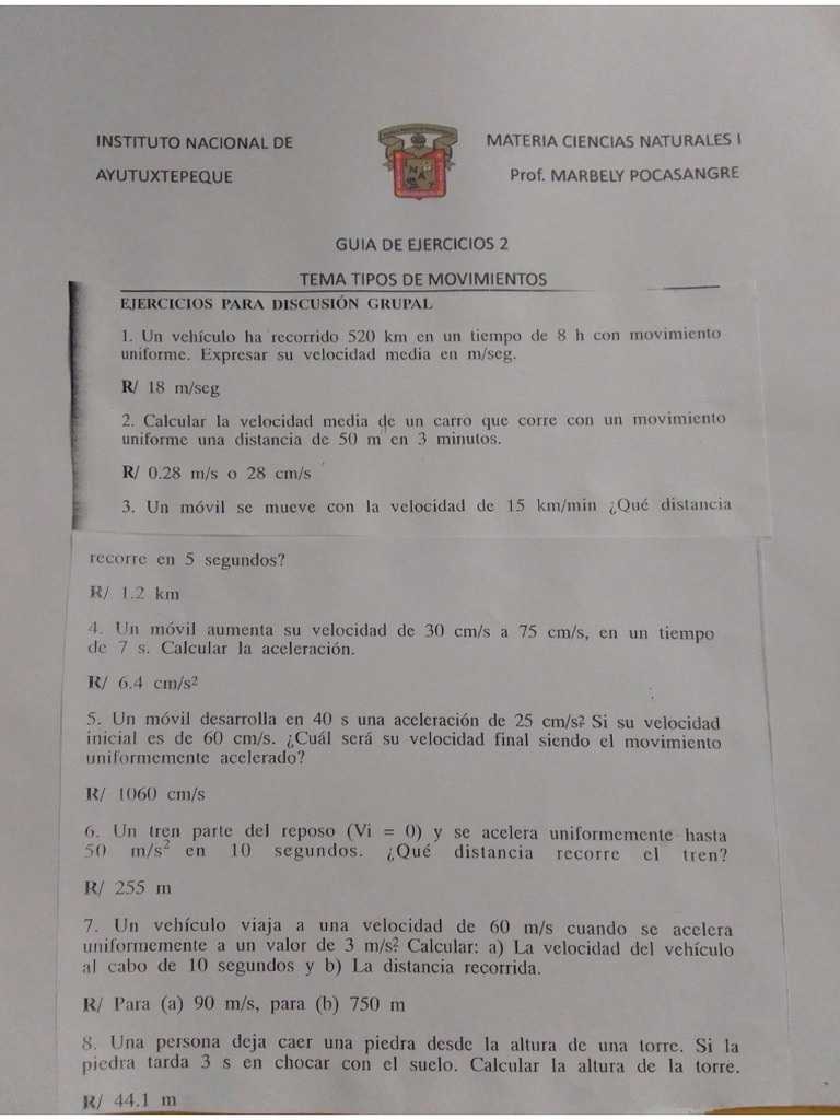 Guía de Ejercicios 2 Tema Tipos de Movimientos | PDF Guía de Ejercicios 2 Tema Tipos de Movimientos | PDF