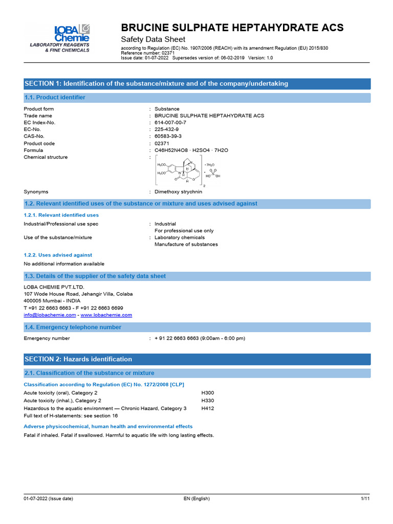 8 Brucine Sulphate | PDF | Dangerous Goods | Toxicity