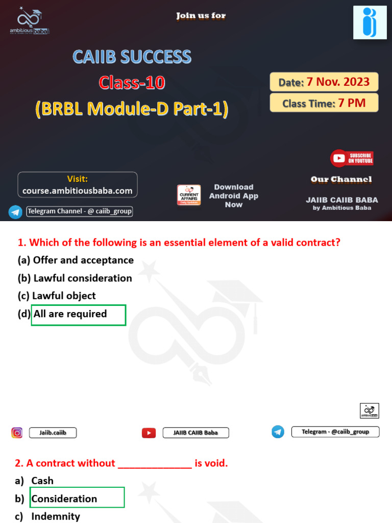 Caiib Success Class-10 (BRBL Module-D Part-1) : 7 PM 7 Nov. 2023 | PDF ...