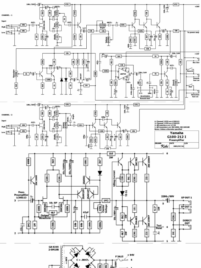 Yamaha g100 Preamp Schematic SCH | PDF
